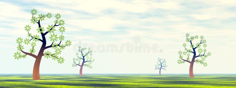 Nice Landscape with Beautiful Trees - 3D Render Stock Illustration ...