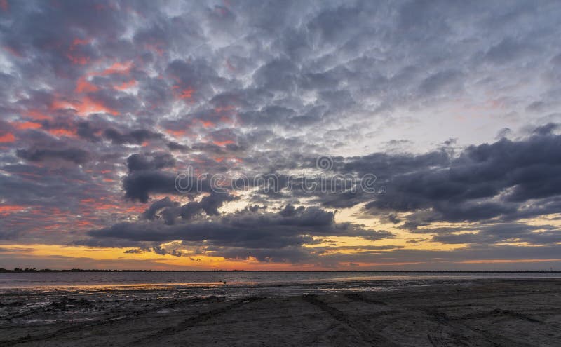 Nice Landscape with Sunset on Lake, Fire in Sky Stock Photo - Image of ...