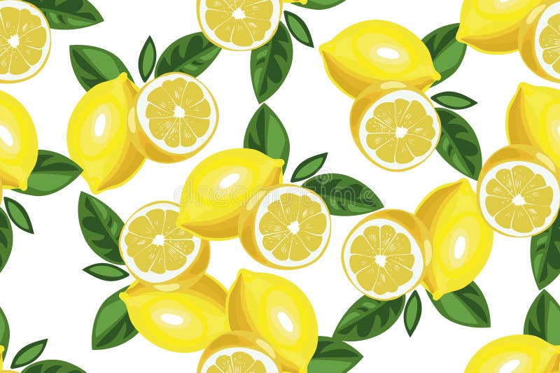 Nice Lemon Background. Vector Hand Drawn Seamless Pattern on White ...