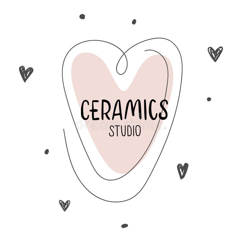 Nice Lettering Ceramics Studio with Pink Heart. Vector Logo Layouts for ...