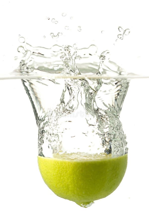 Nice Lime Falling into Water. White Background. Stock Image - Image of ...