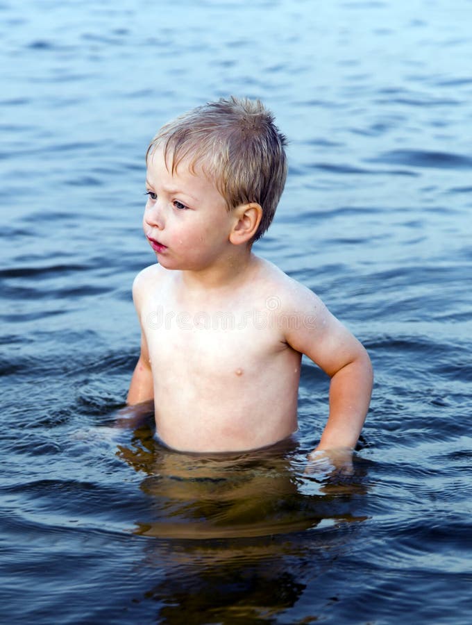 Nice Little Boy in Water of the Baltic Sea Stock Photo - Image of ...