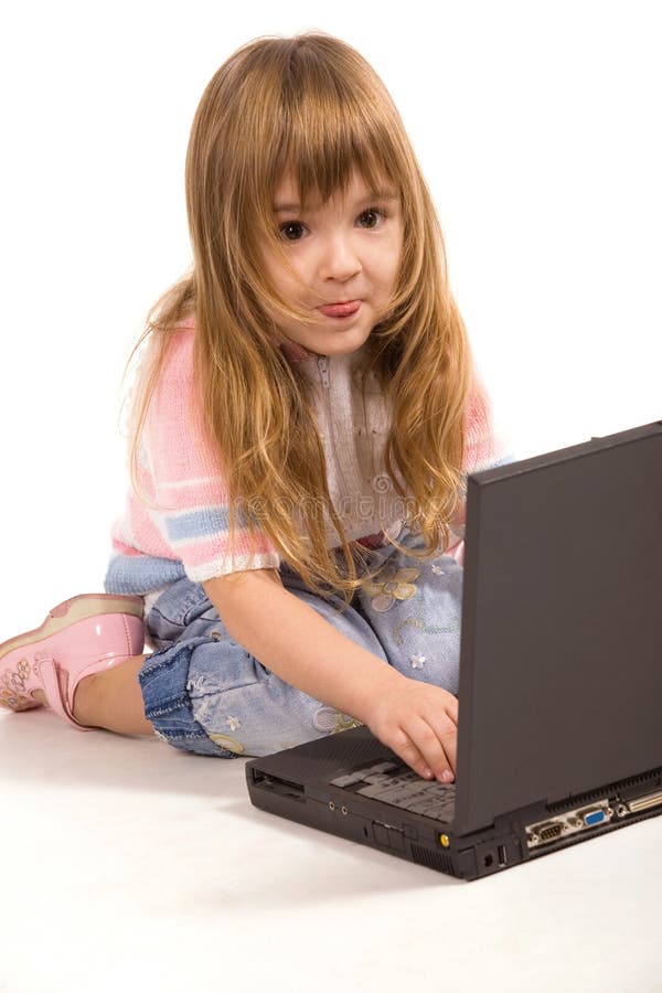 Nice Little Girl with Laptop Stock Image - Image of eyes, beautiful ...