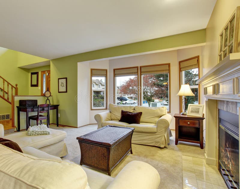 Nice Living Room with Fireplace. Stock Photo - Image of decor ...