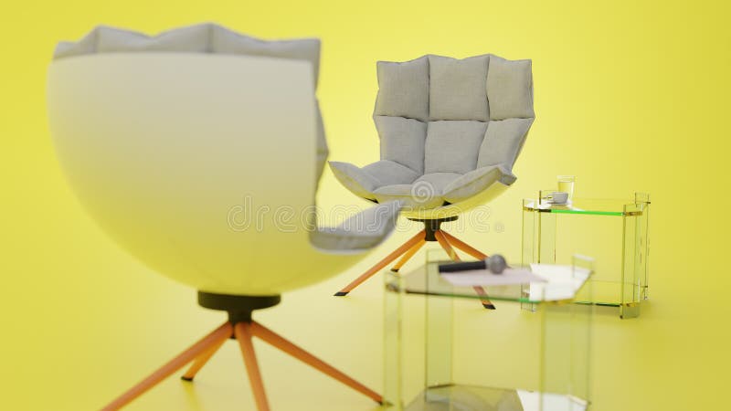 Nice Looking 3D Interview Chair Setting in Front of Blue Backdrop ...