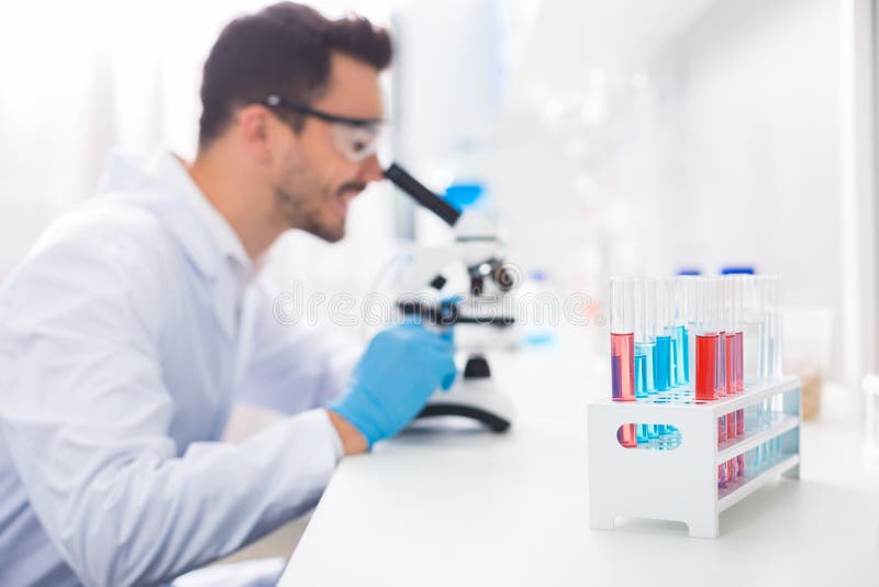 Nice Male Laboratorian Working at Lab Stock Image - Image of emotions ...