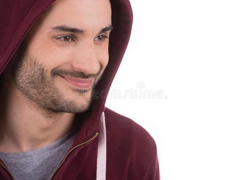 Nice Man in a Hood is Looking Towards. Stock Image - Image of casual ...