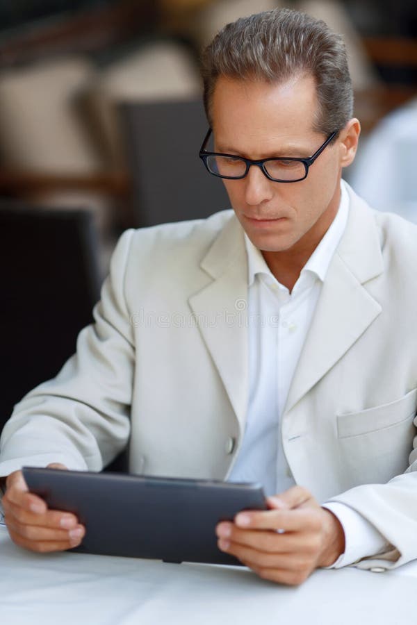 Nice Man Sitting in the Cafe Stock Photo - Image of blissful ...