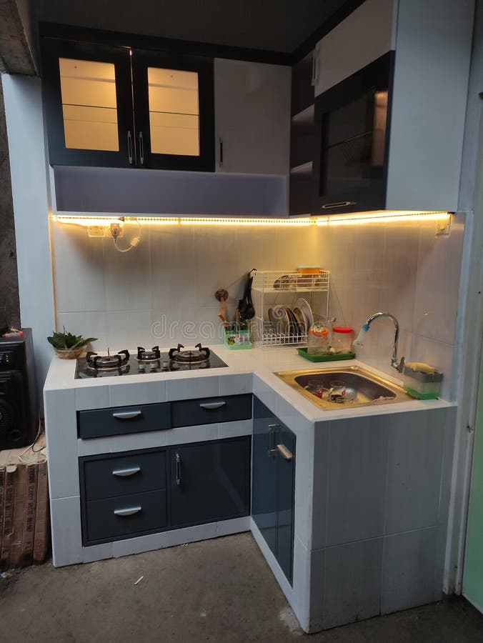 Nice Minimalist Kitchen Design Simple with Lights Stock Photo - Image ...