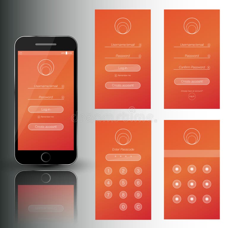 Nice Mobile Phone Set of Security Frames. Template with Login ...