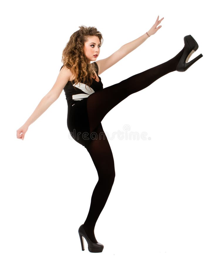 Woman Kicking in White Background Stock Photo - Image of fighter ...