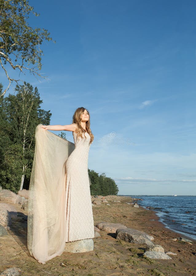 Nice Model Woman in Prom Dress Outdoors Stock Image - Image of ...