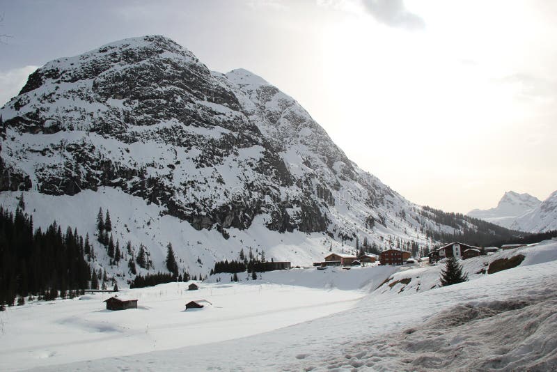 Nice Mountain Valley in the Austrian Alps at Winter Stock Photo - Image ...