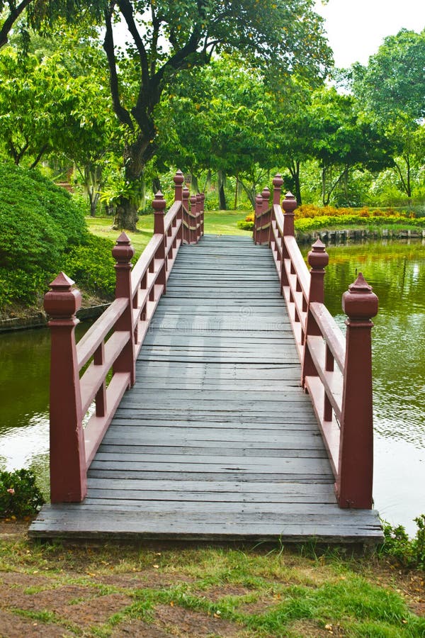 Nice Old Wooden Bridge in Park at Summertime. Stock Image - Image of ...