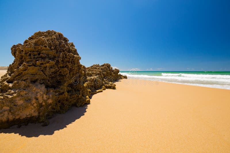 Nice Open Seashore with Rock on the Beach Stock Image - Image of summer ...