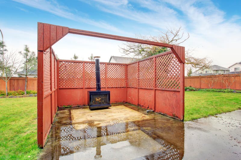 Nice Outdoor Fireplace with Fence. Stock Photo - Image of perfect ...
