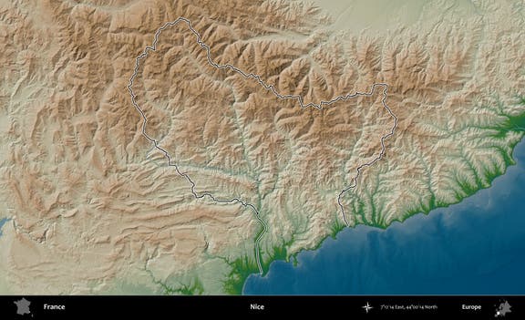 Nice Outlined, France. Physical Stock Photo - Image of geography ...