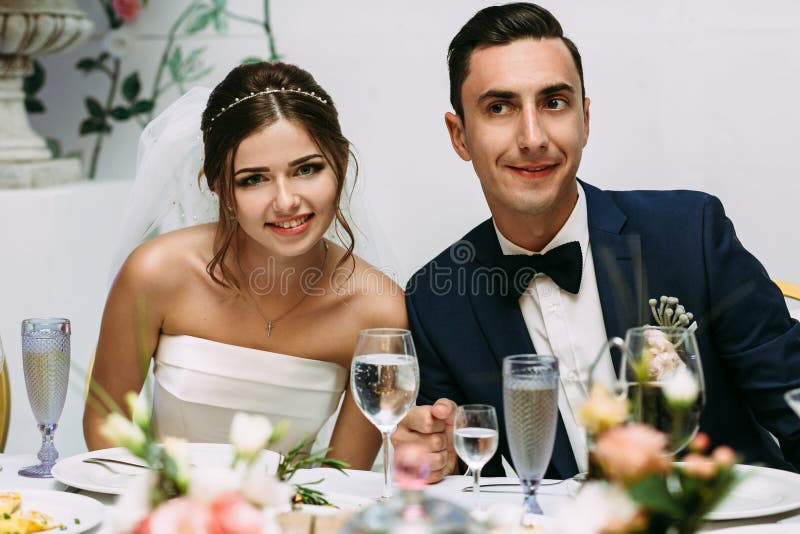 Nice Photo of the Married Couple on the Wedding Celebration Stock Photo ...