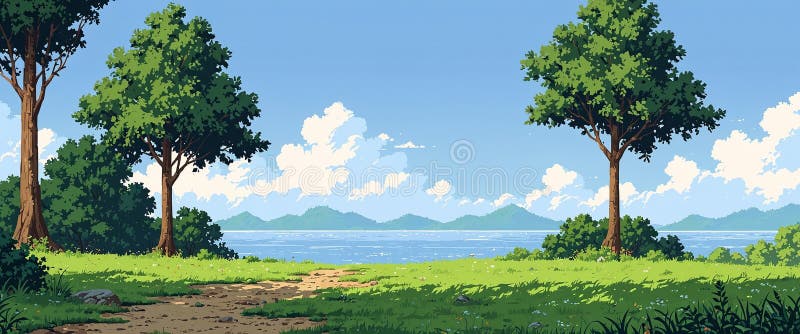 Nice Pixel Art Design with Outdoor Landscape Background. Stock Photo ...