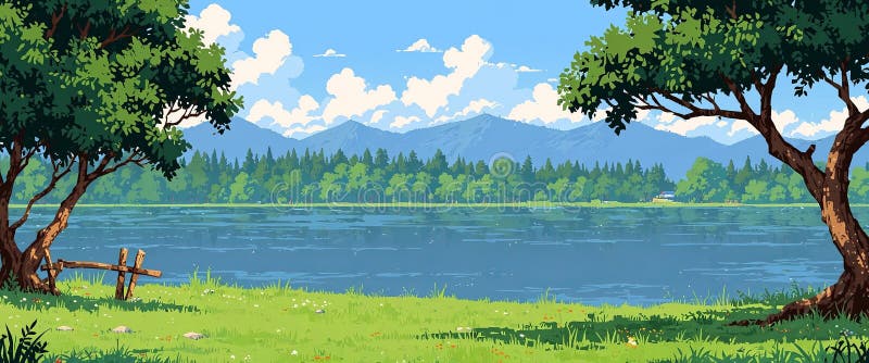 Nice Pixel Art Design with Outdoor Landscape Background. Stock Image ...