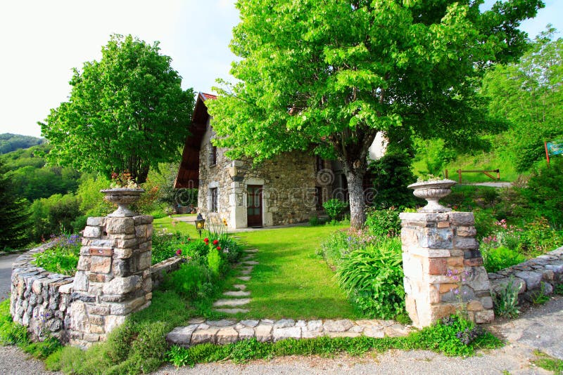 Old house and flowers stock image. Image of green, border - 3257197