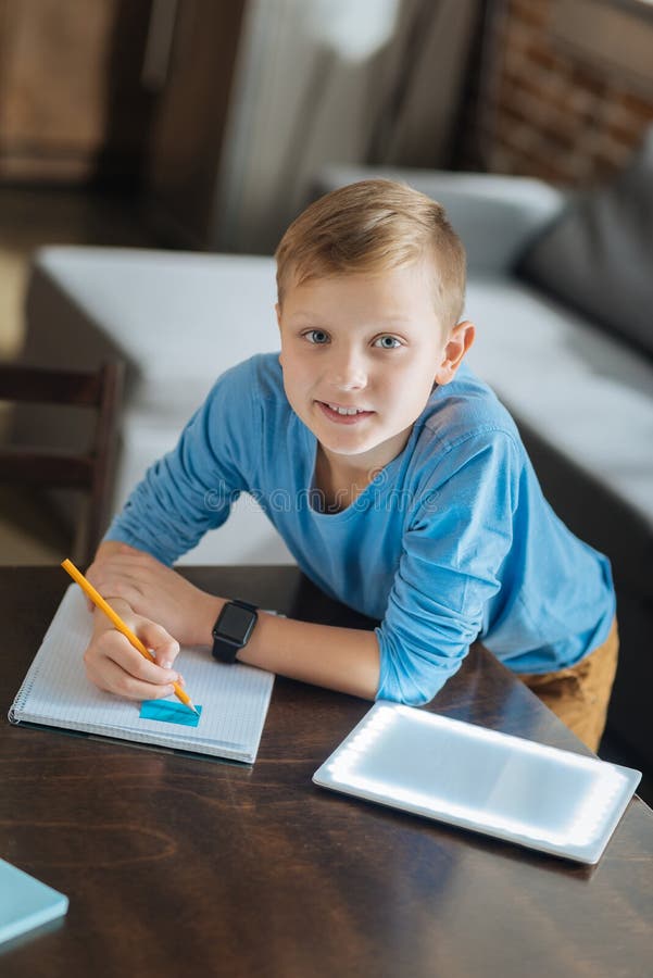 Nice Pleasant Boy Standing Near the Table Stock Photo - Image of ...