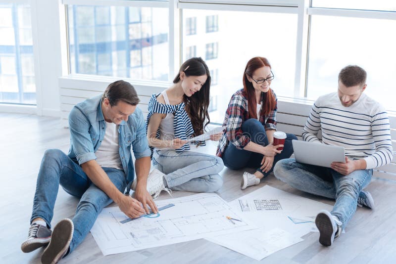 Nice Pleasant Team of Architects Working Together Stock Photo - Image ...