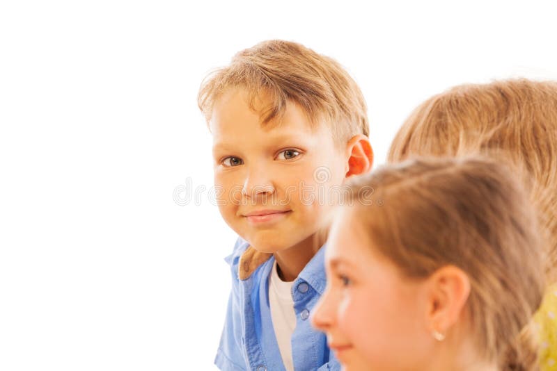Nice Portrait of Boy among Kids with Modest Smile Stock Photo - Image ...