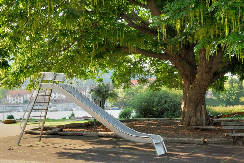 Nice Public Park with a Slide Stock Image - Image of trunk, morning ...