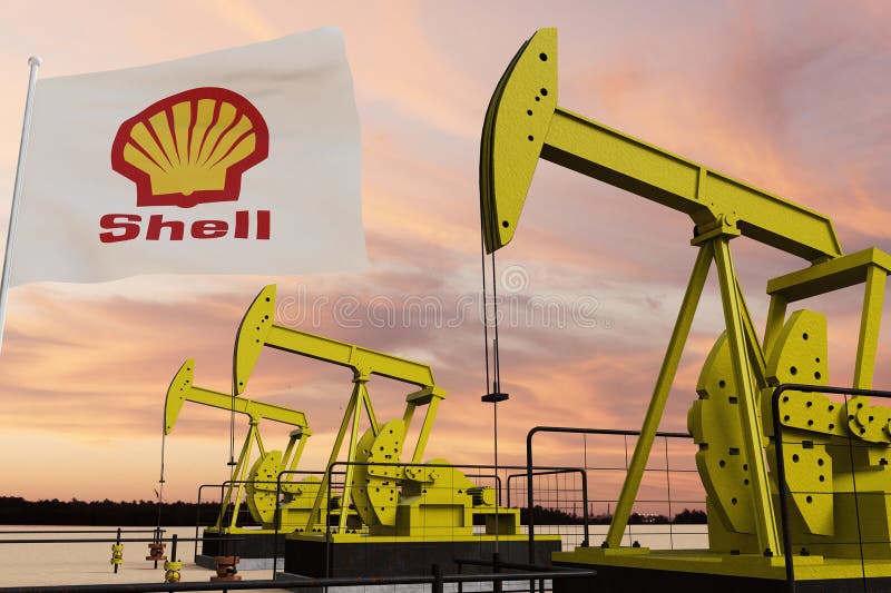 Nice Pumpjack Oil Extraction and Cloudy Sky in Sunset with the SHELL ...