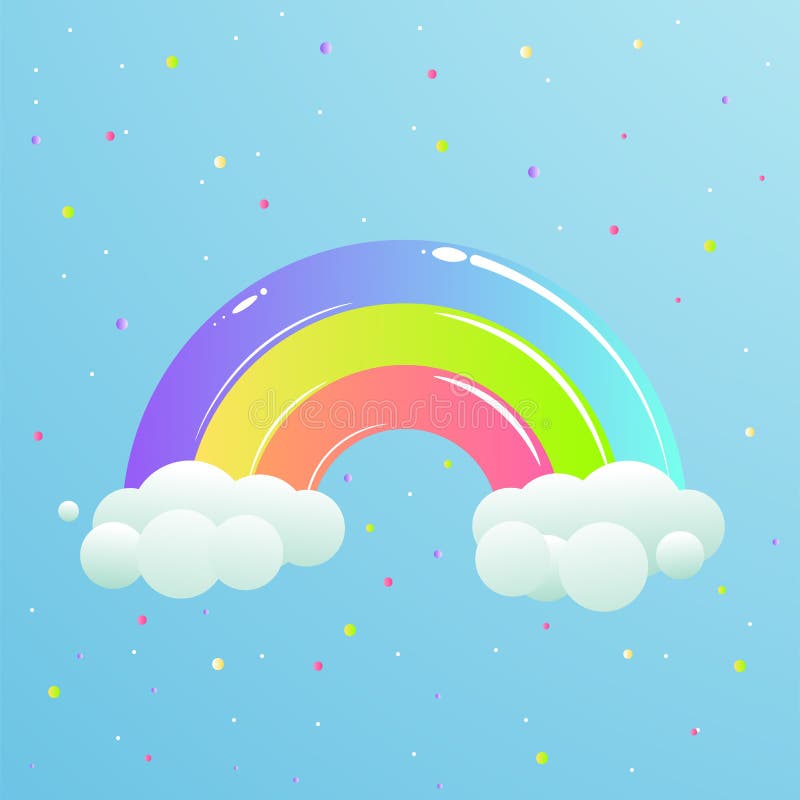 A Nice Rainbow With Clouds Against The Sky With Stars Stock Vector Illustration Of Shiny