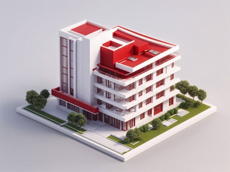 Nice Red Color Building Isolated on Gradient Background, 3d Render ...