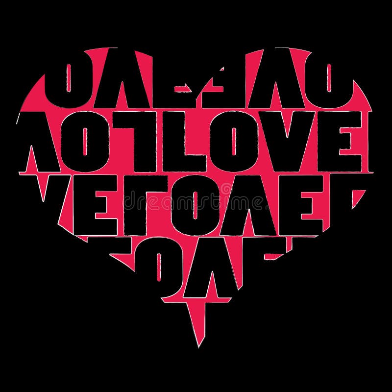 Red Heart with Love Print on Black Background Stock Vector ...