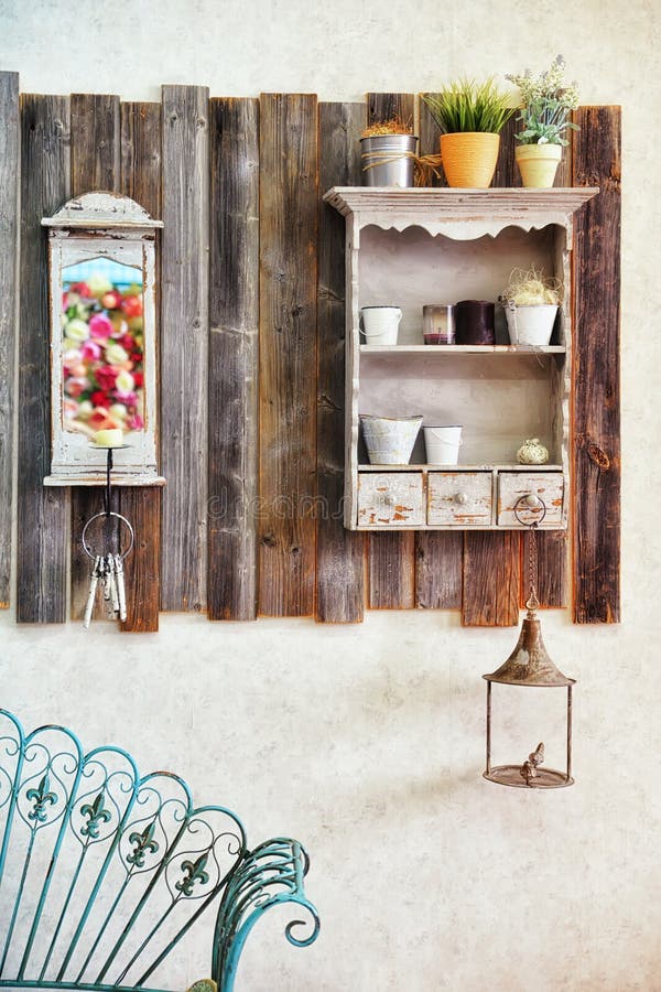 Room Interior with Wooden Wall in Provence Style Stock Image - Image of ...