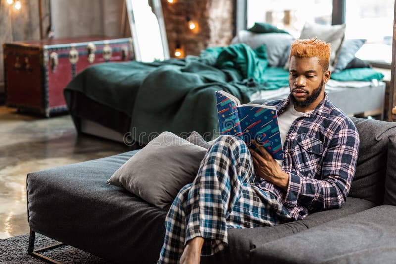 Nice Serious Smart Man Reading at Home Stock Photo - Image of casual ...