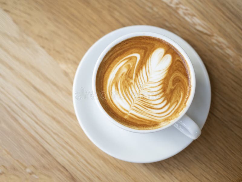 Nice Shape of Latte Art Coffee Serve on Wooden Plate Stock Photo ...
