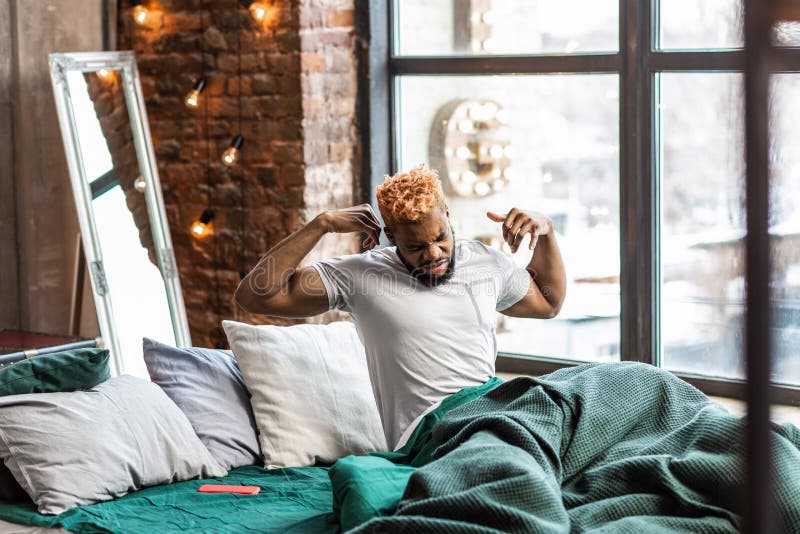 Nice Sleepy Man Getting Up in the Morning Stock Photo - Image of ...