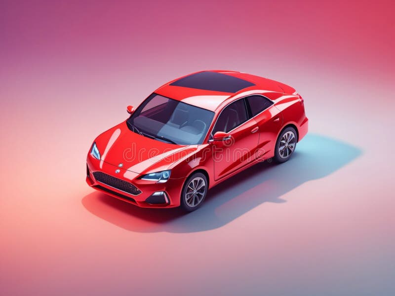 A Nice and Small Red Color Car Isolated on Gradient Background ...