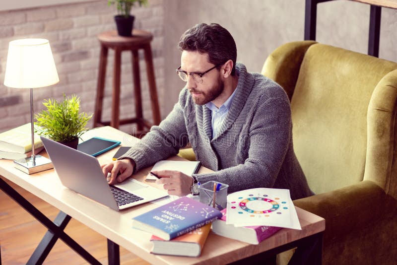 Nice Smart Man Pressing the Button on His Laptop Stock Image - Image of ...