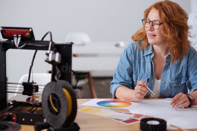 Nice Smart Woman Looking at the 3D Printer Stock Image - Image of ...