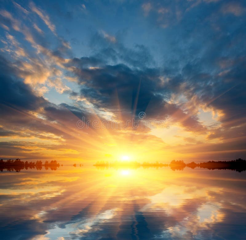 Red sunset on lake stock photo. Image of cloudy, sunrise - 12661050