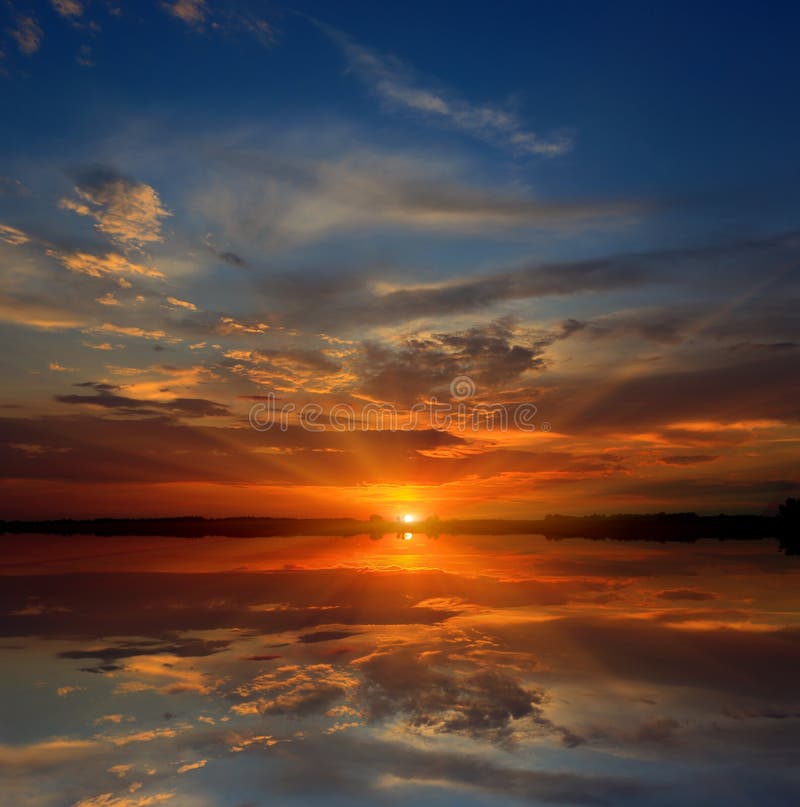 Nice sunset on lake stock photo. Image of coastline, evening - 32369732