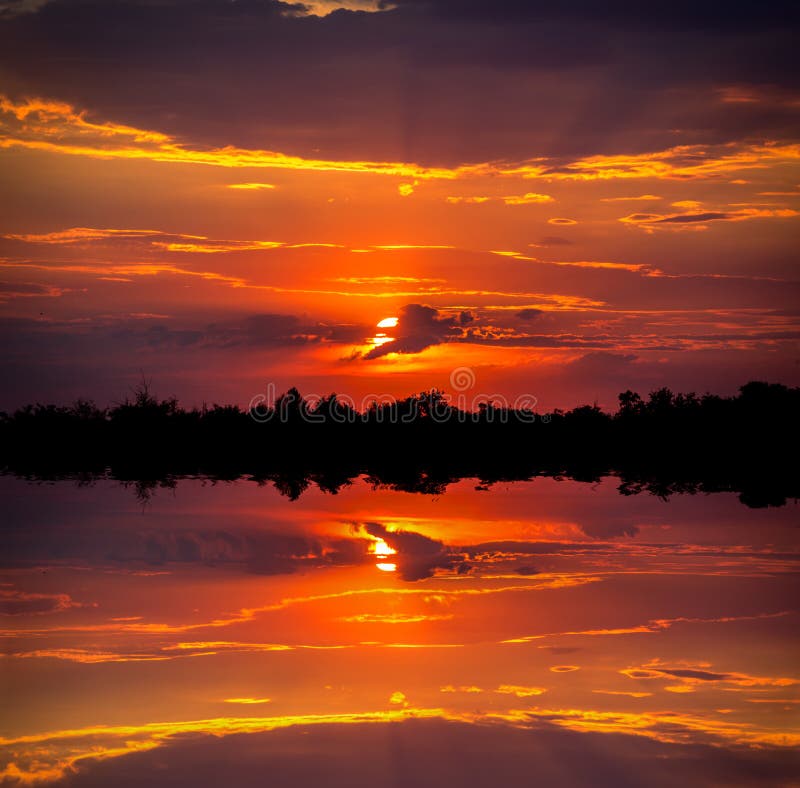 Red sunset on lake stock photo. Image of cloudy, sunrise - 12661050