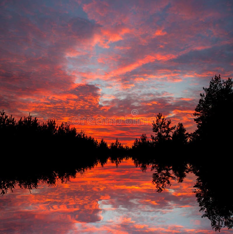 Nice sunset on lake stock photo. Image of horizon, color - 67477090
