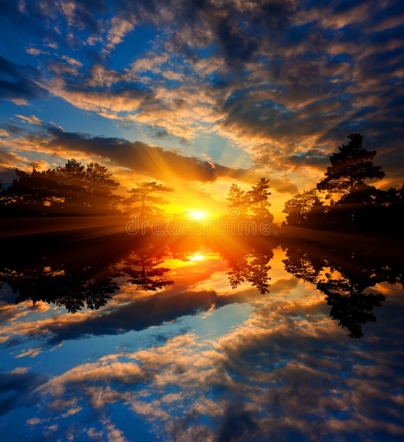 Red sunset on lake stock photo. Image of cloudy, sunrise - 12661050