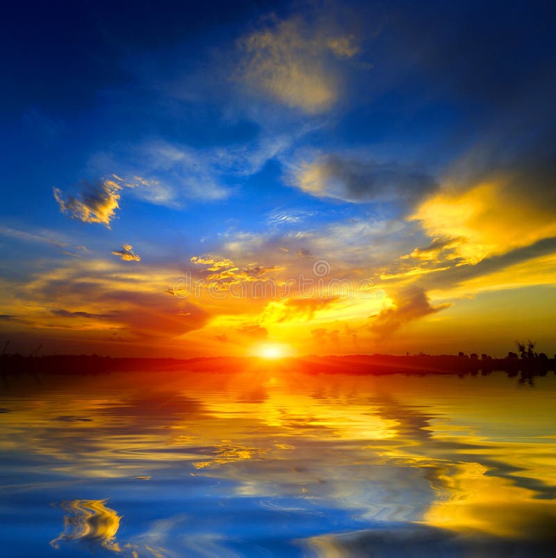 Red sunset on lake stock photo. Image of cloudy, sunrise - 12661050