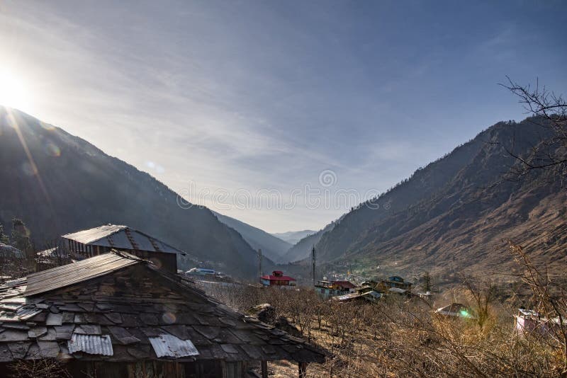 Nice Sunset Over Mountain with House on Mountain Stock Photo - Image of ...