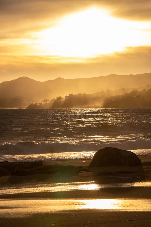 Nice Sunset Sunlight in a Windy Day Over the Waves in Costa Brava of ...