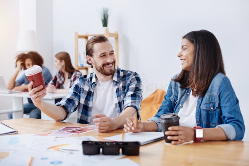 Positive Talkative Guy Chatting with His Friends Online Stock Photo ...