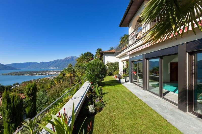 Nice Terrace with Green Lawn Stock Image - Image of garden, clear: 68093681